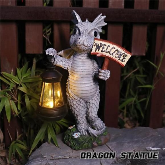 Accents | Dragon Statue Large Dragon Garden Statue Holding Welcome Sign ...